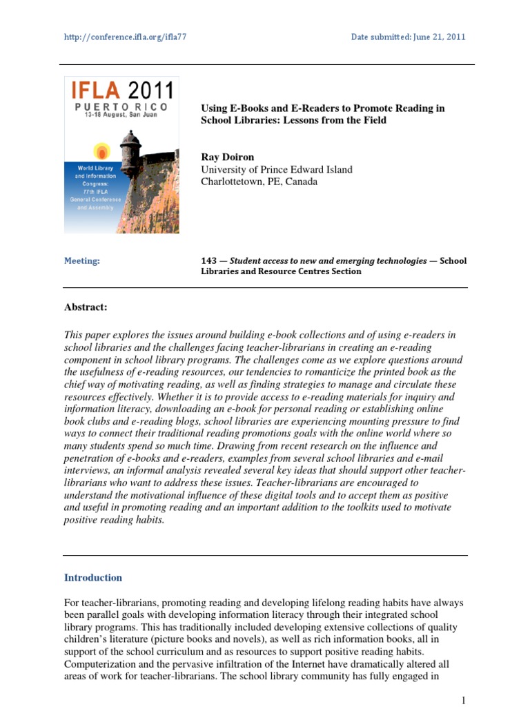 Using E-Books and E-Readers To Promote Reading in School Libraries ...
