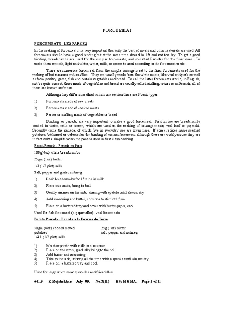 Forcemeat Types and Recipes Guide | PDF | Stuffing | Animal Death