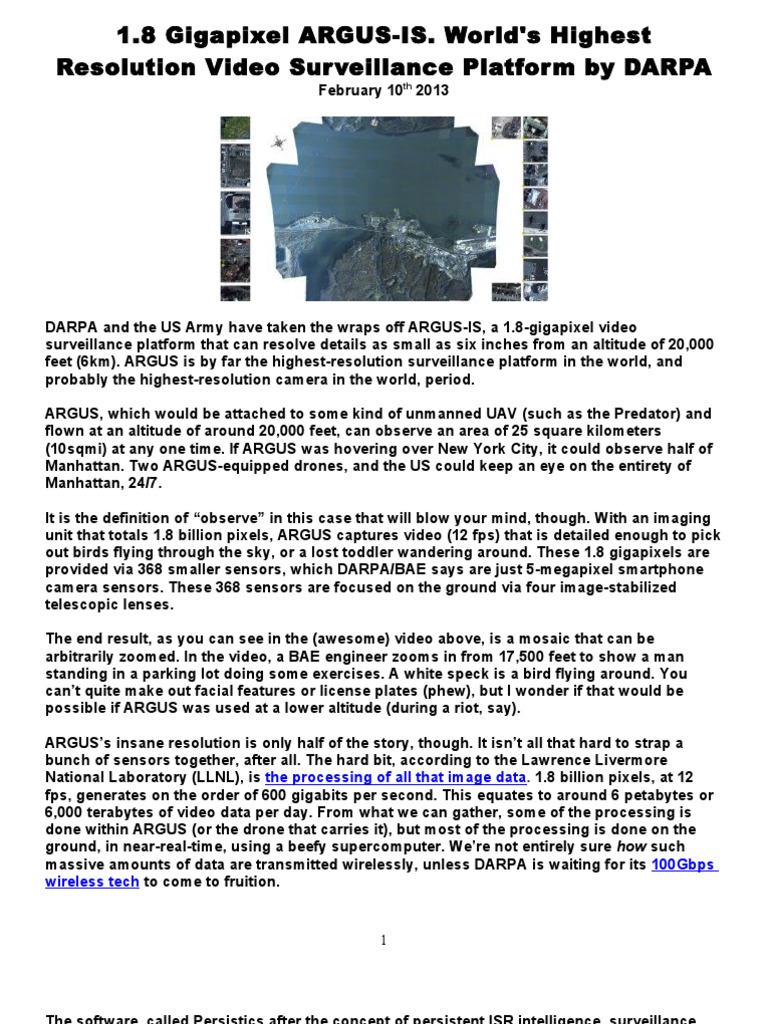 1.8 Gigapixel ARGUS-IS. World's Highest Resolution Video Surveillance ...