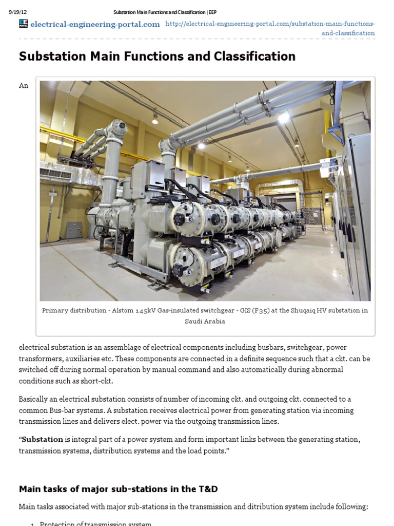 Substation Main Functions and Classification - EEP | PDF | Electrical ...