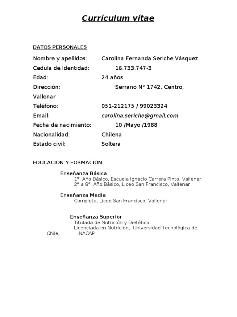 Curriculum Vitae Carolina Seriche Actualizado | PDF