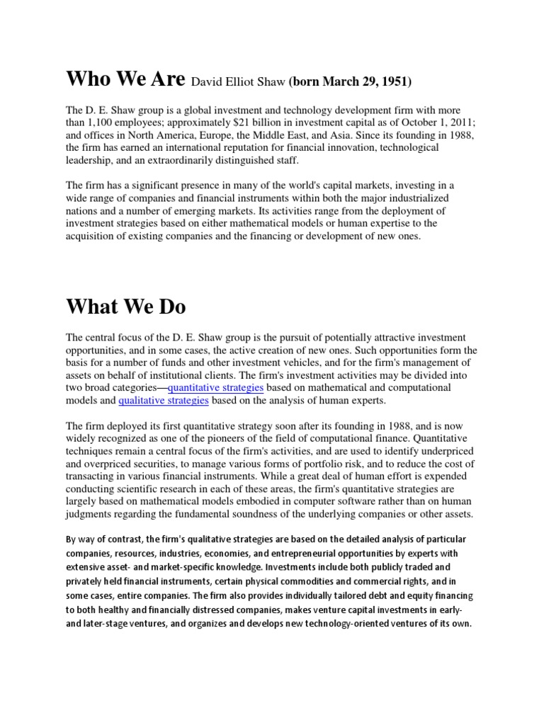 Who We Are: David Elliot Shaw (Born March 29, 1951) | Download Free PDF ...