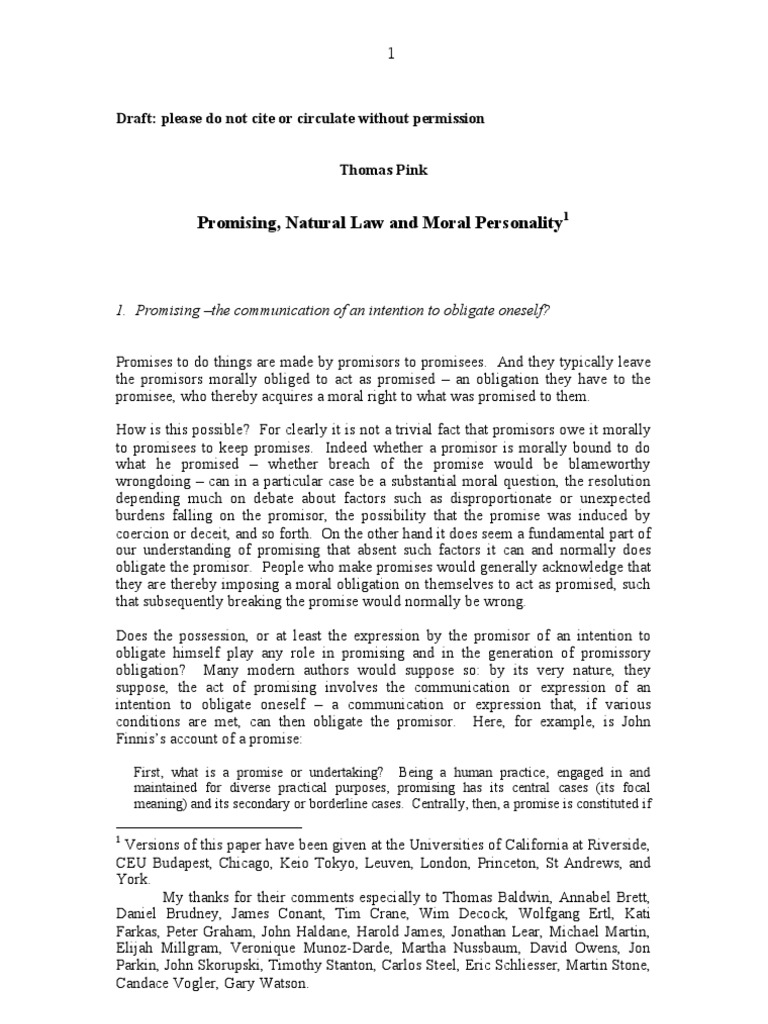 Promising, Natural Law and Moral Personality: Draft: Please Do Not Cite or Circulate Without ...