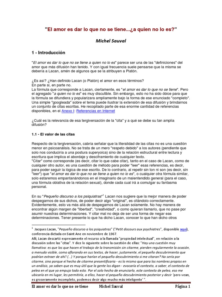 El Amor Es Dar Lo Que No Se Tiene | PDF | Jacques Lacan | Amor