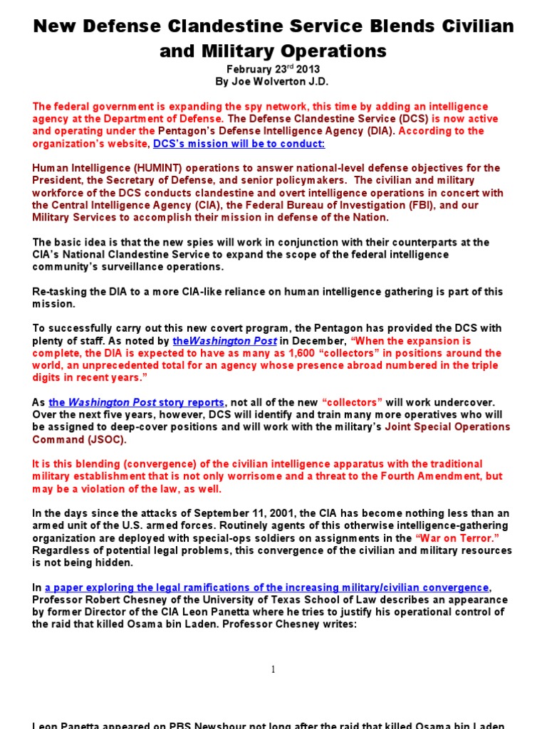 New Defense Clandestine Service Blends Civilian and Military Operations ...