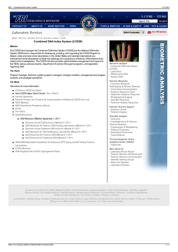 FBI - Combined DNA Index System | PDF | Forensic Science | Federal ...