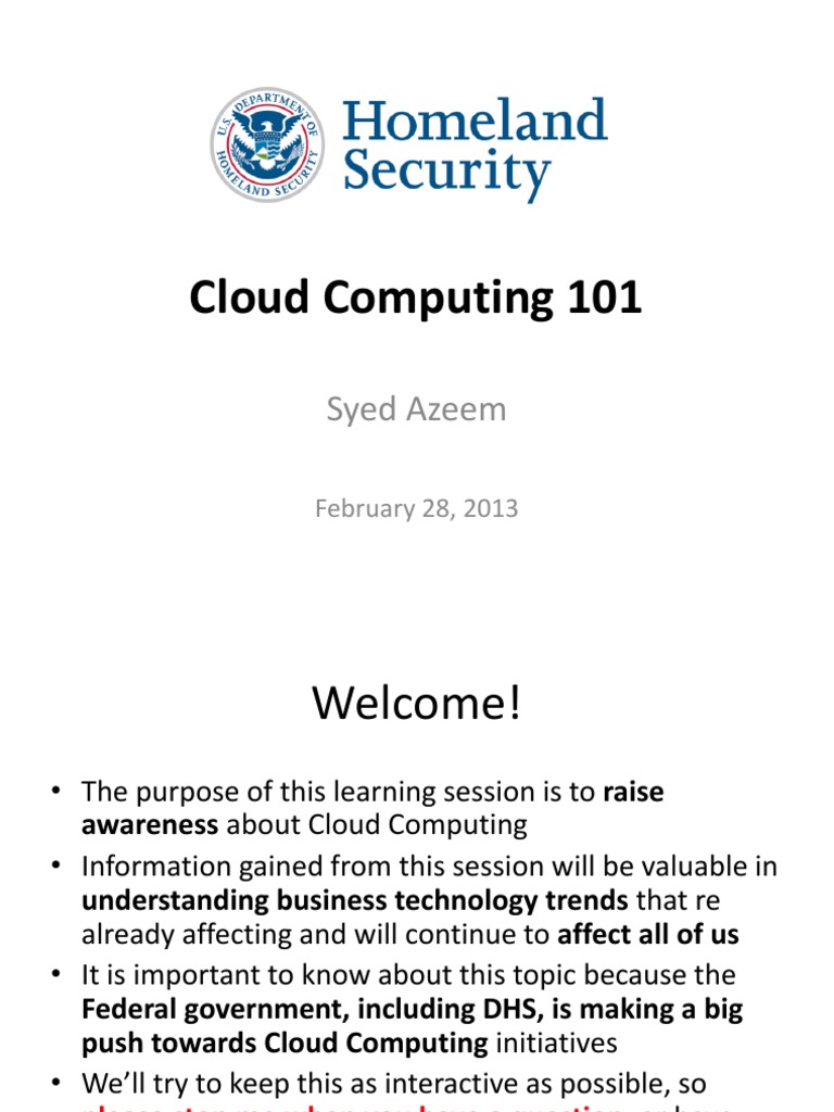 Cloud Computing 101 (DHS Learning Session) | PDF | Software As A Service | Cloud Computing