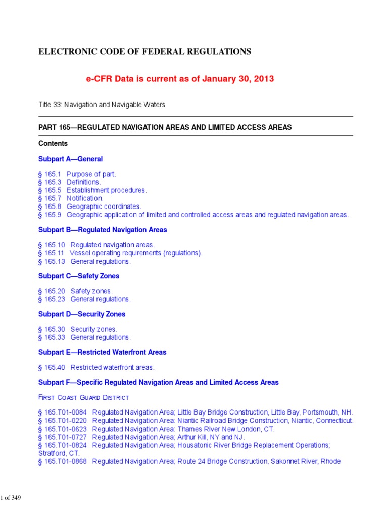 33 CFR Part 165- Regulated Navigation Areas and Limited Access Areas ...