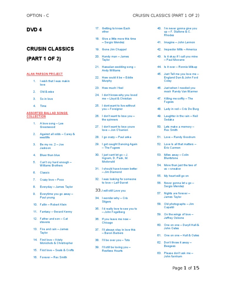 Cruisin Classics: Love Songs Collection | PDF | Artists | Musicians