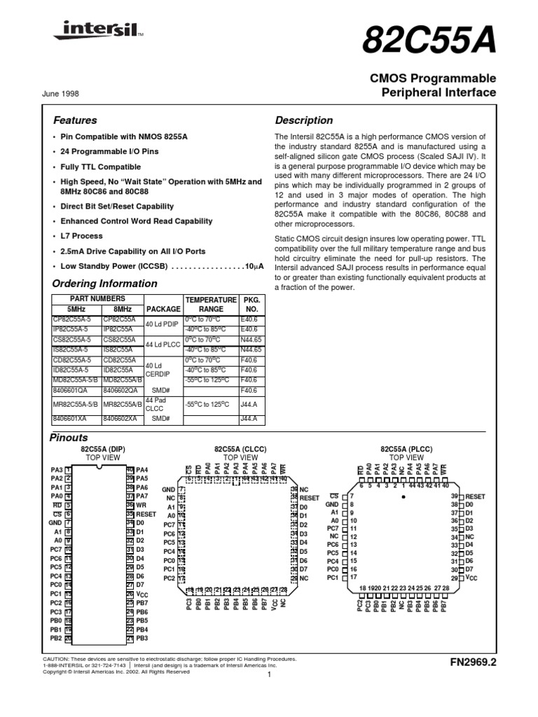 Datasheet 82C55 | PDF | Input/Output | Cmos