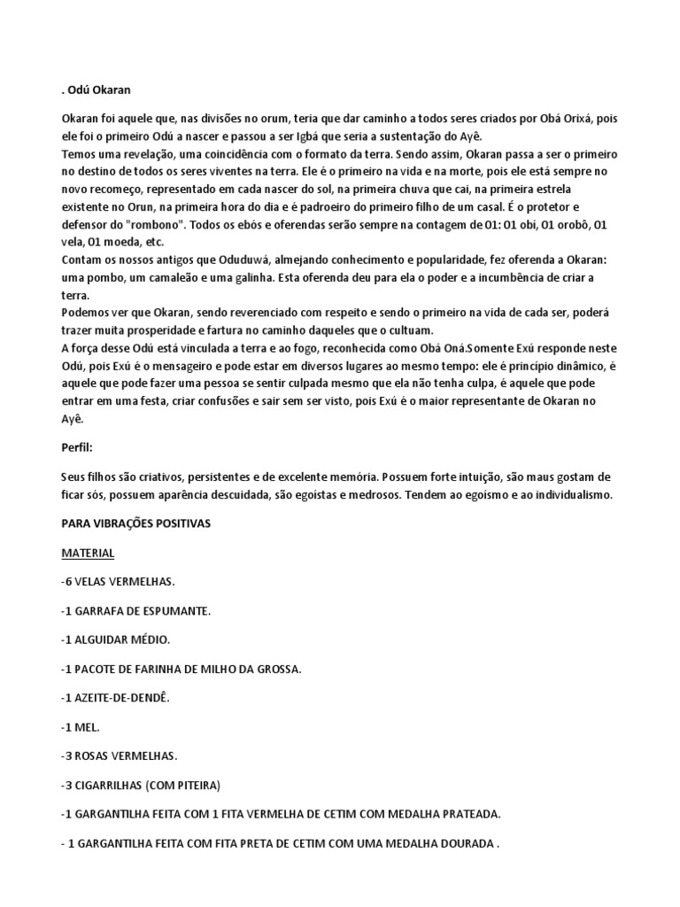 Odú Okaran | PDF | Mediunidade | Escravidão