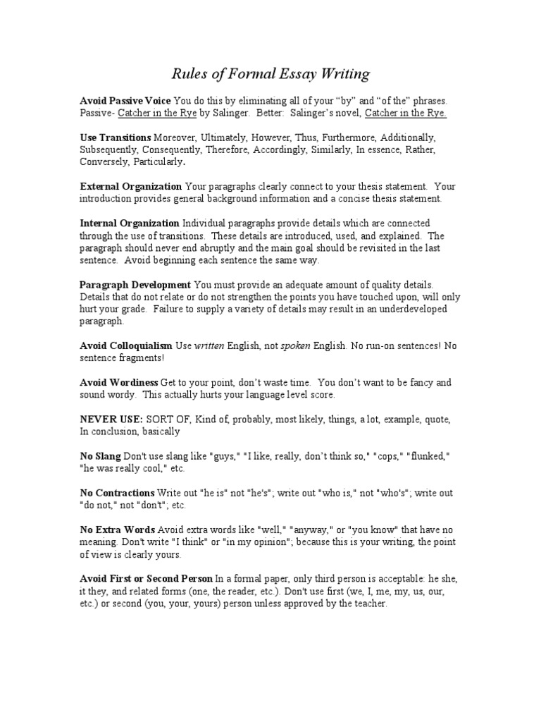 Rules of Formal Essay Writing | PDF | Narration | Paragraph