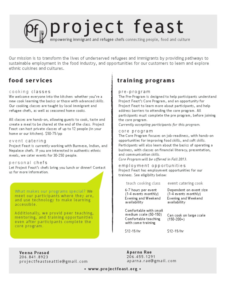 Project Feast Info Sheet | PDF | Foodservice | Foods