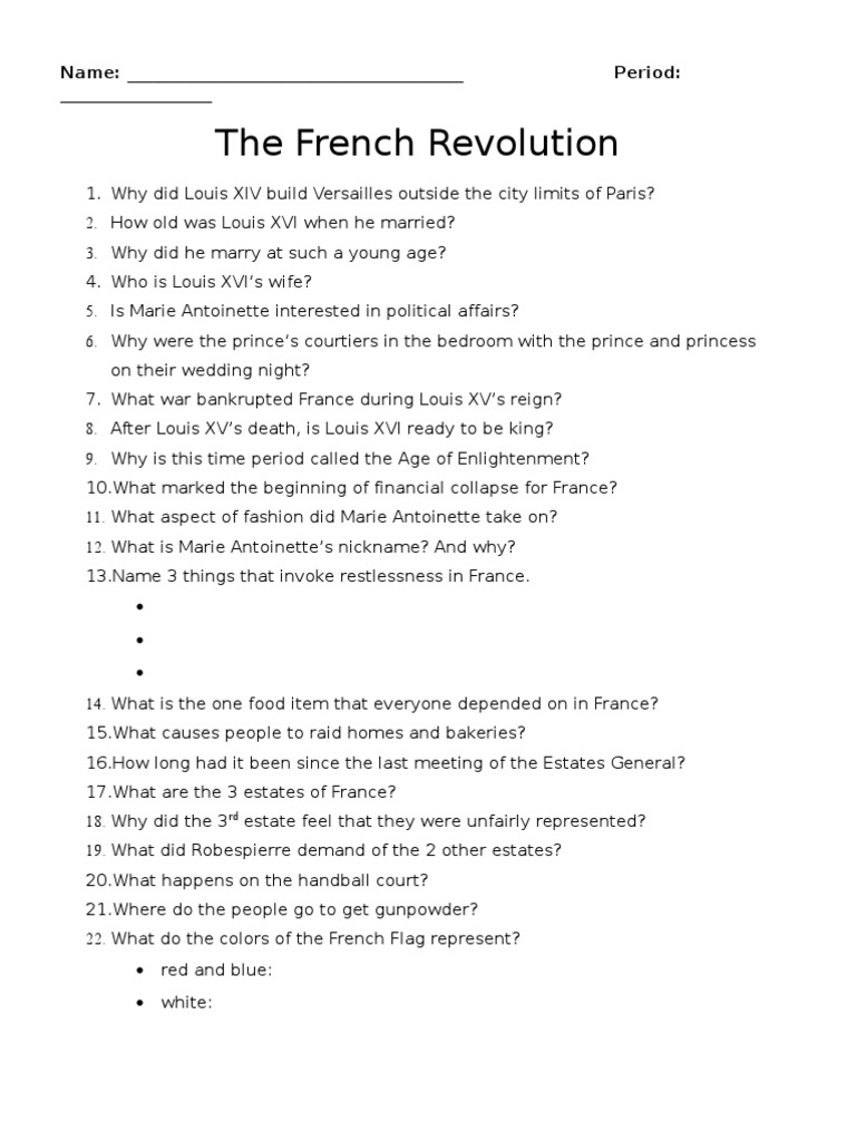French Revolution Study Questions | PDF | French Revolution ...