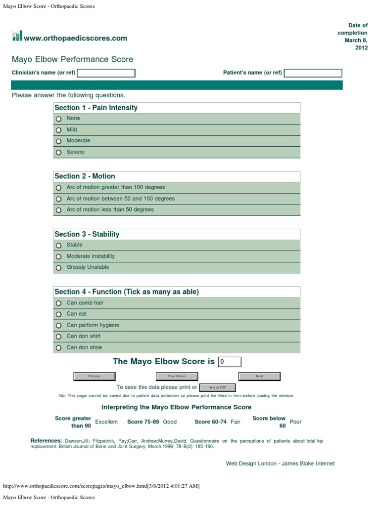 Mayo Elbow Score - Orthopaedic Scores | PDF
