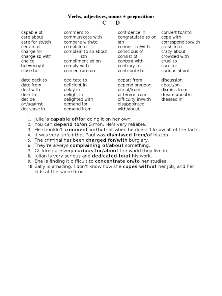 Prepositions with Verbs and Adjectives | PDF | Linguistic Morphology ...