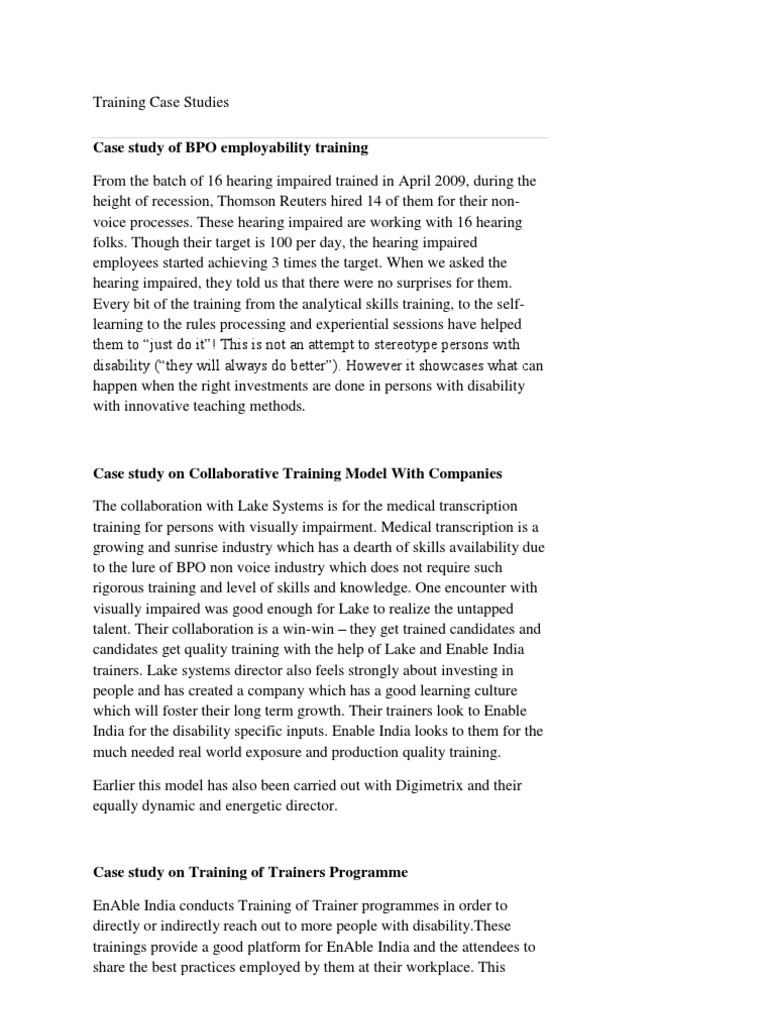 Training Case Studies | PDF | Facilitator | Disability