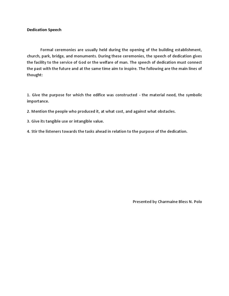 Dedication Speech | PDF