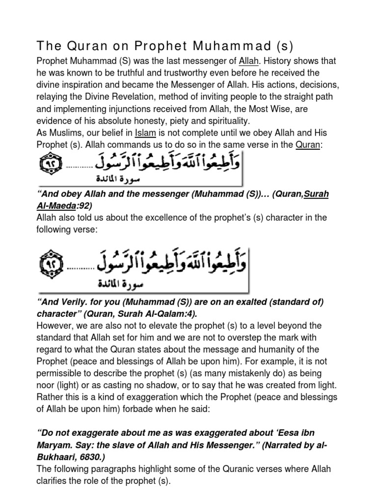 The Quran On Prophet Muhammad | PDF | Muhammad | Prophets And Messengers In Islam