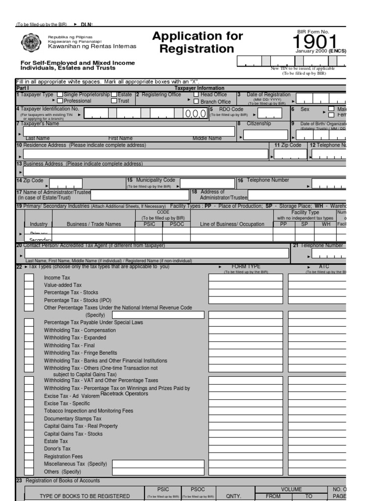 BIR Form 1901 Application | PDF