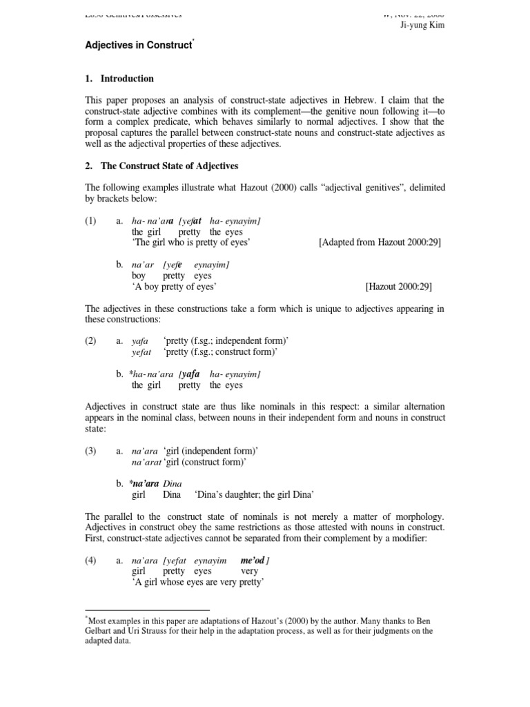 Adjectives in Construct | PDF | Adjective | Noun