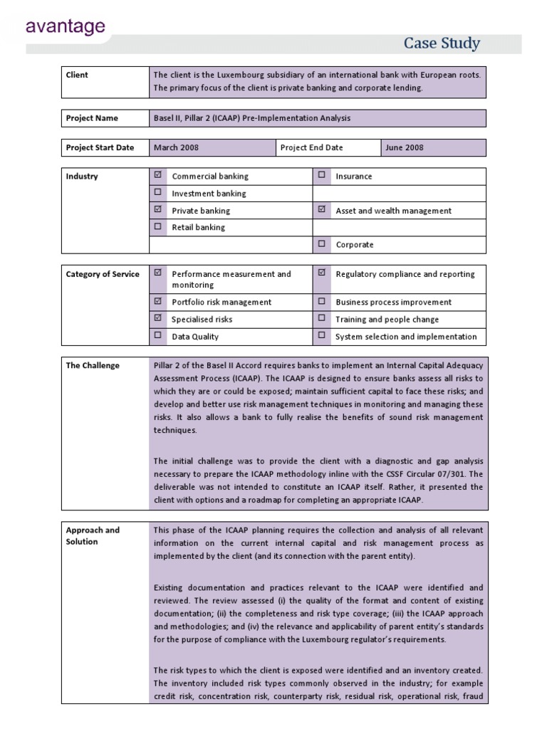 Final Case Study 25 Basel II Pillar 2 Icaap Pre Implementation Analysis ...