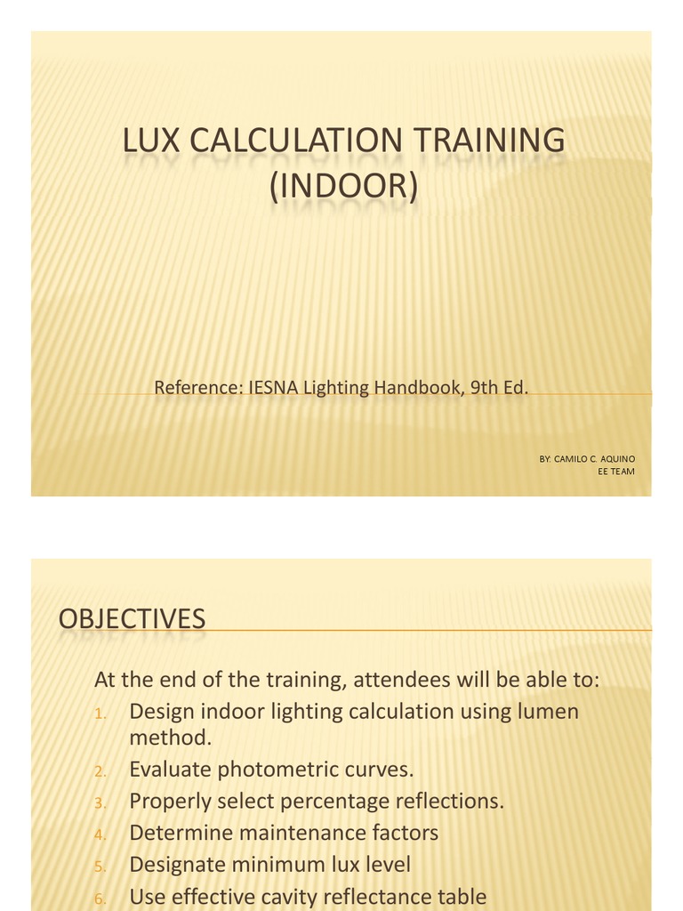 Indoor Lux Calculation Training Guide | PDF | Light | Electrical Components