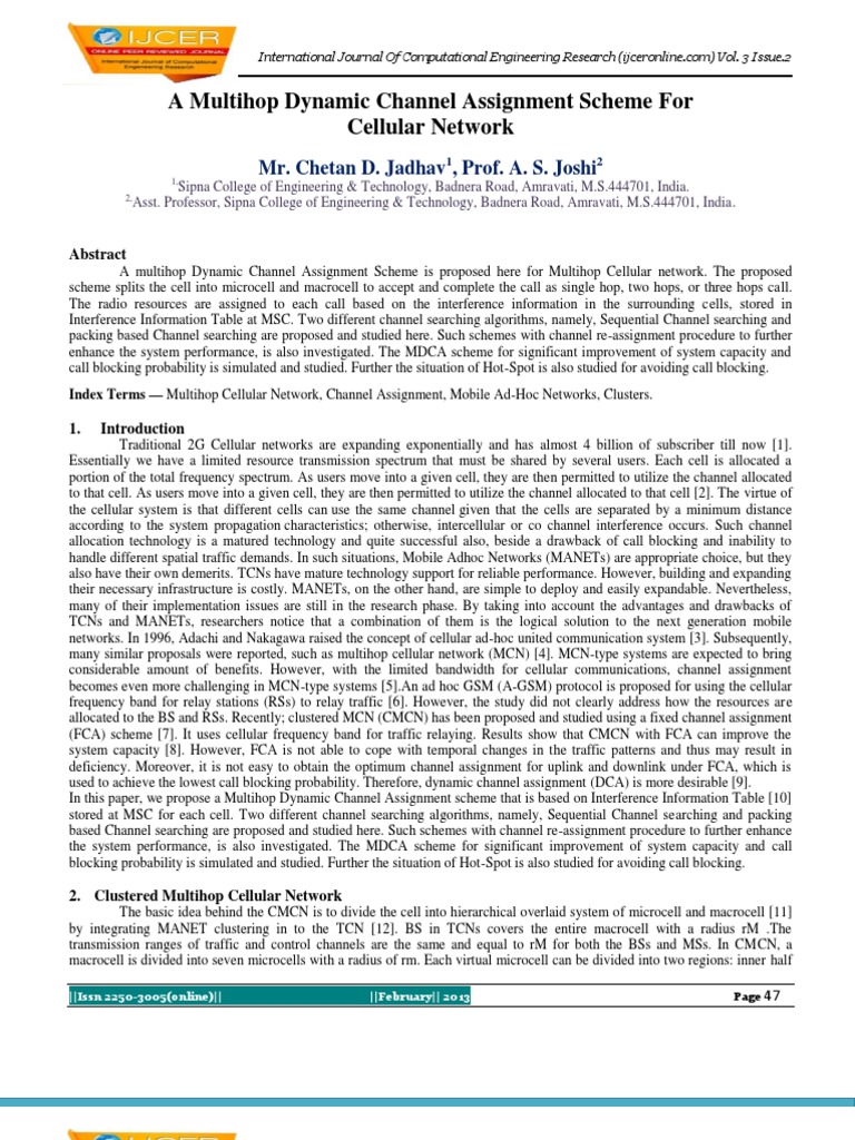 A Multihop Dynamic Channel Assignment Scheme For Cellular Network | PDF