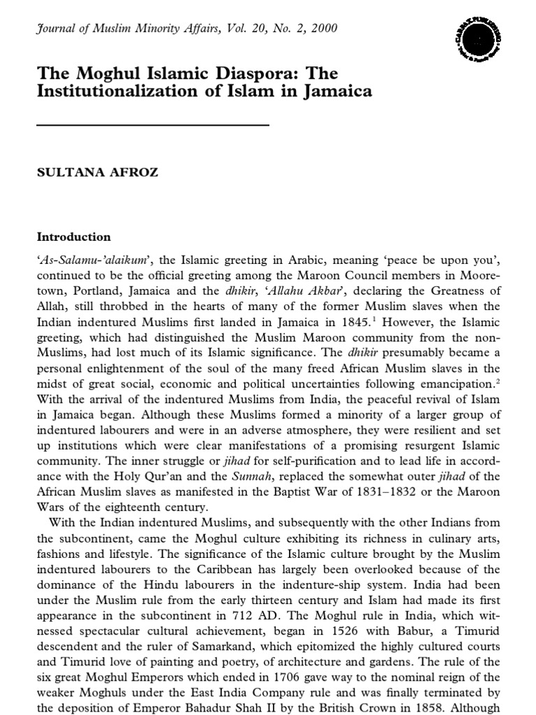 The Moghul Islamic Diaspora The Institutionalization of Islam in ...