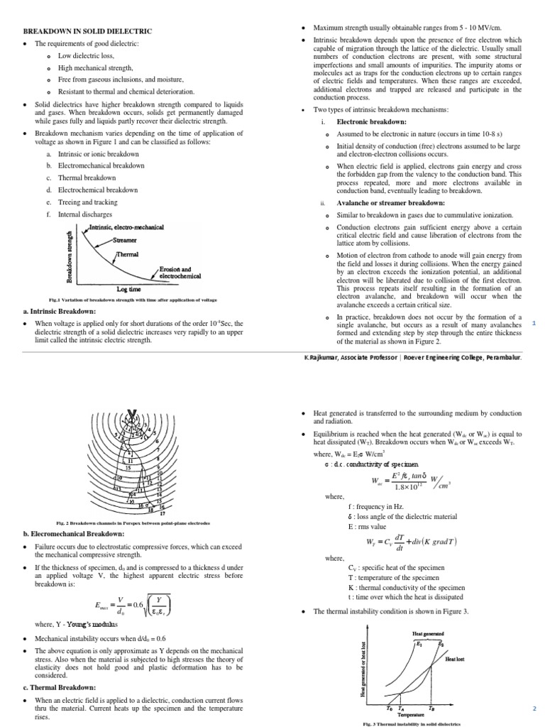 Breakdown in Solid Dielectrics | Electrical Breakdown | Dielectric