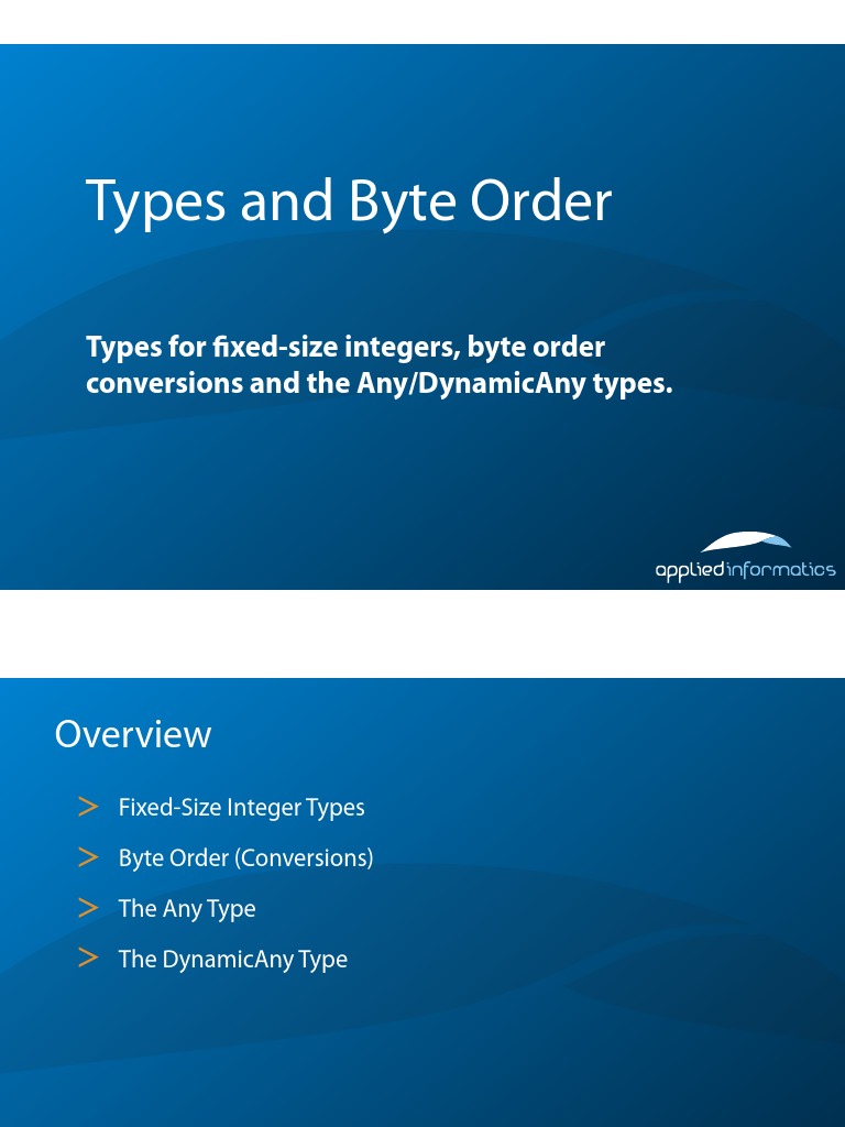 Types For Fixed-Size Integers, Byte Order Conversions and The Any/Dynamicany Types | PDF ...