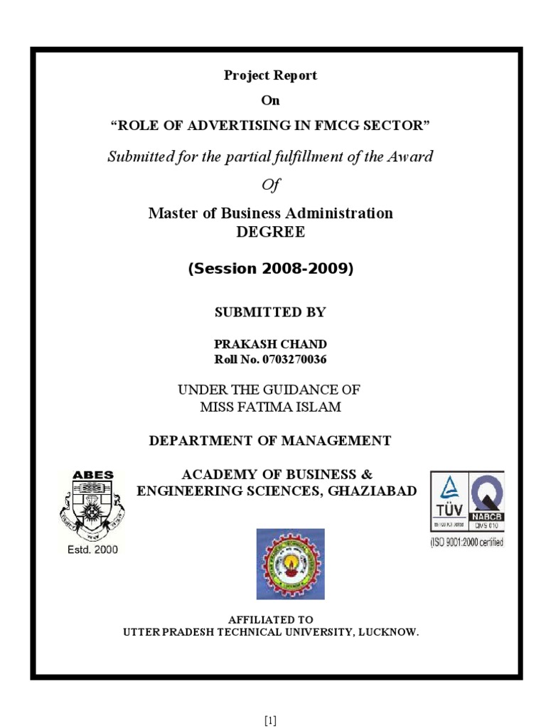 "ROLE OF ADVERTISING IN FMCG SECTOR" Finally | PDF | Direct Marketing ...