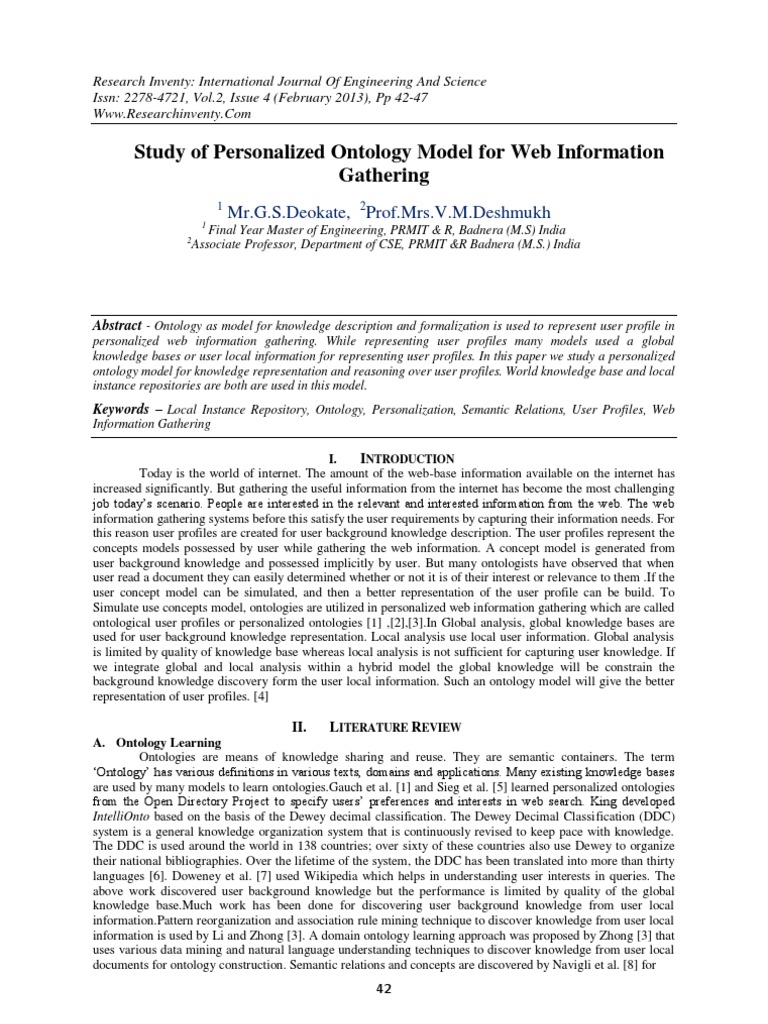 Study of Personalized Ontology Model For Web Information Gathering | PDF | Ontology (Information ...