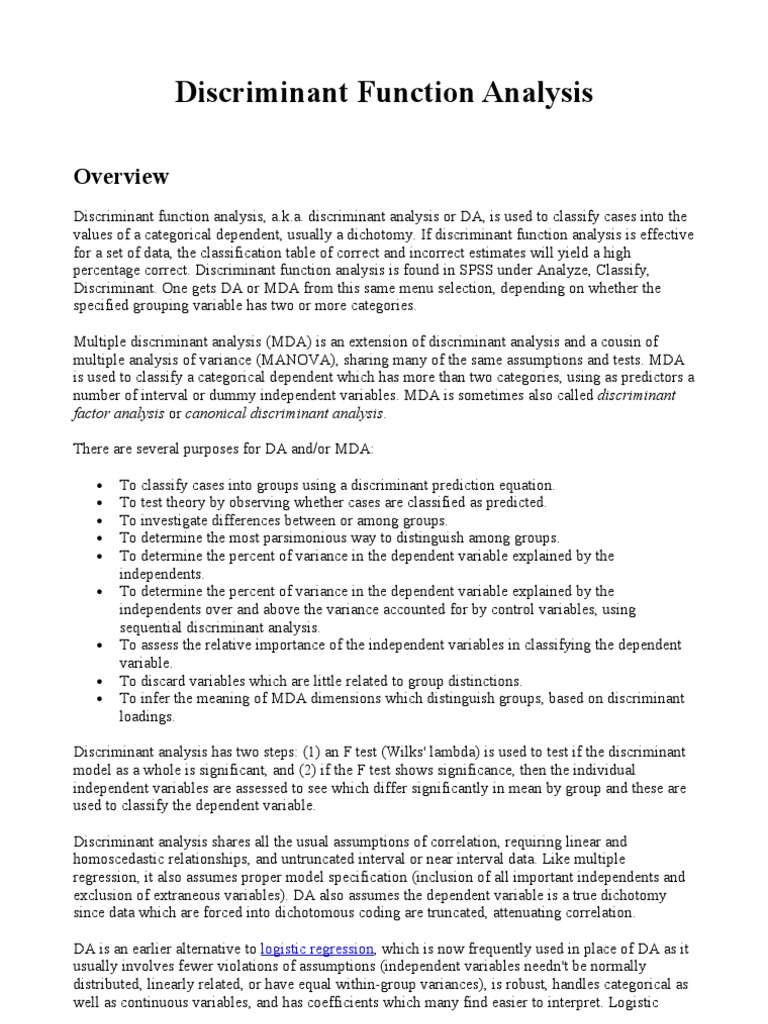 Discriminant Function Analysis | PDF | Factor Analysis | Correlation ...