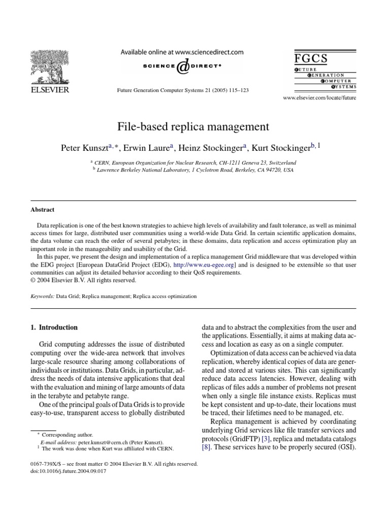 Replica Management Fgcs2005 | PDF | Grid Computing | Replication (Computing)