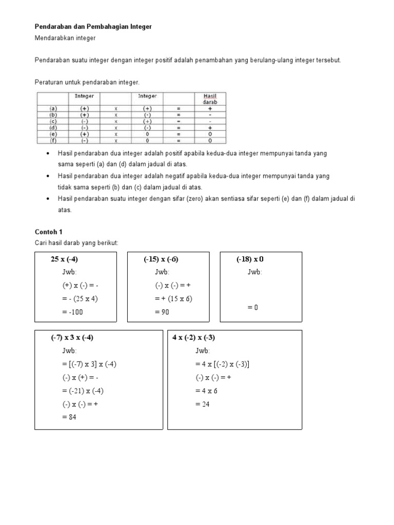 Pendaraban Dan Pembahagian Integer | PDF
