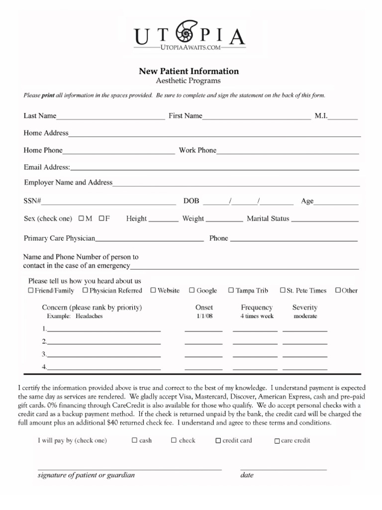 Aesthetic Patient Info Form Template | PDF | Pharmacology | Medical ...