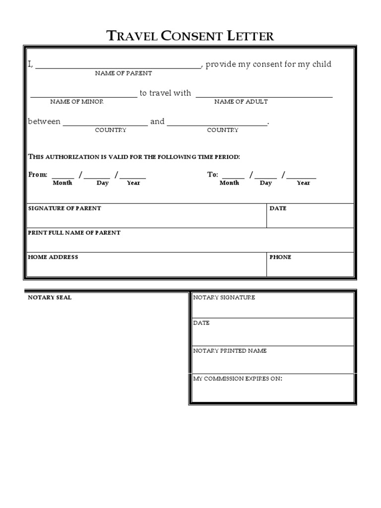 Travel Consent Letter Blank