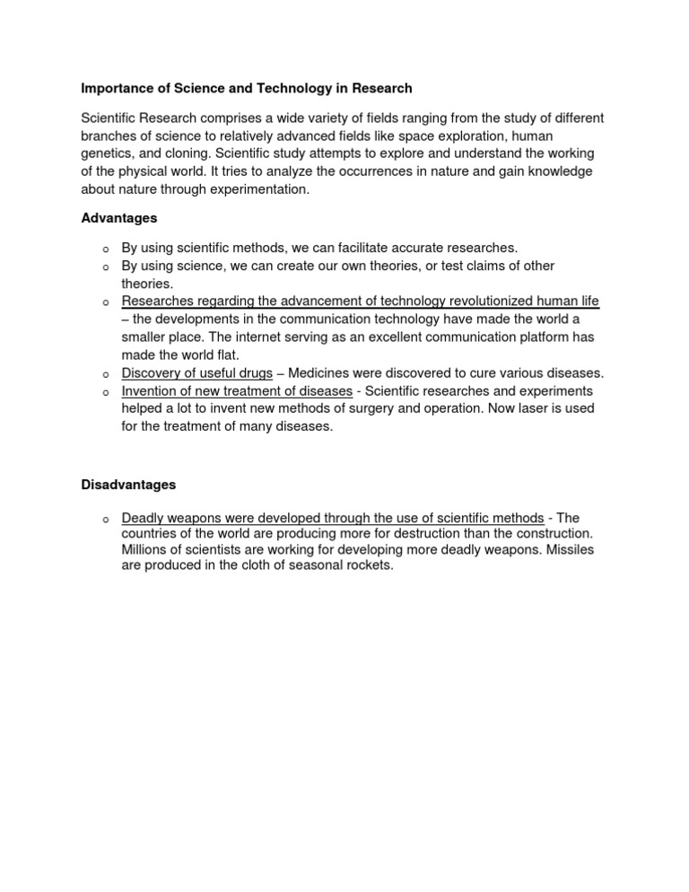 Importance of Science and Technology | PDF | Science | Scientific Method