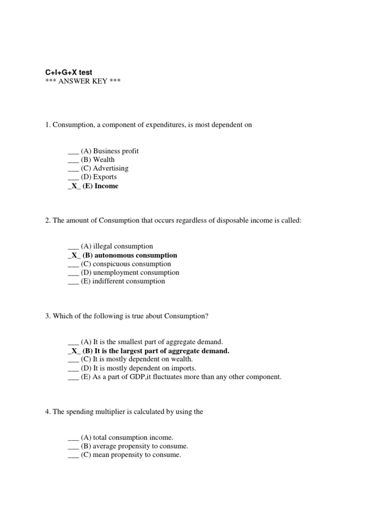 C+I+G+X Test Answer Key | PDF | Saving | Deficit Spending