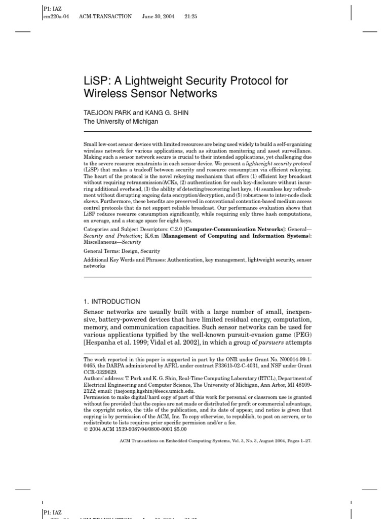 A Lightweight Security Protocol For | PDF | Encryption | Cryptography