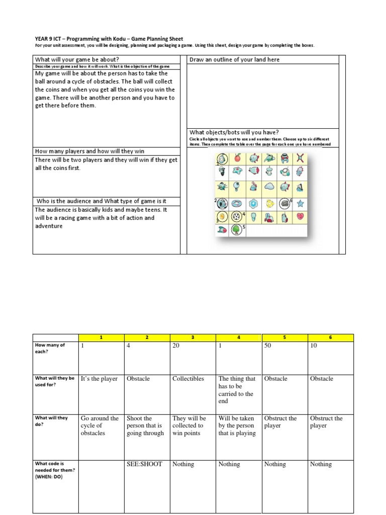 KODU Planning Sheet | PDF