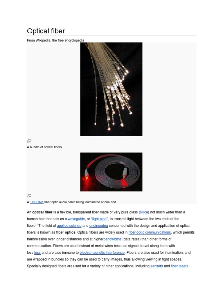Optical Fiber: From Wikipedia, The Free Encyclopedia | PDF | Optical ...