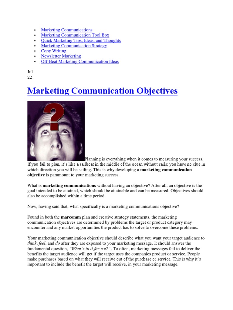 Marketing Communications Objectives | PDF | Marketing Communications ...