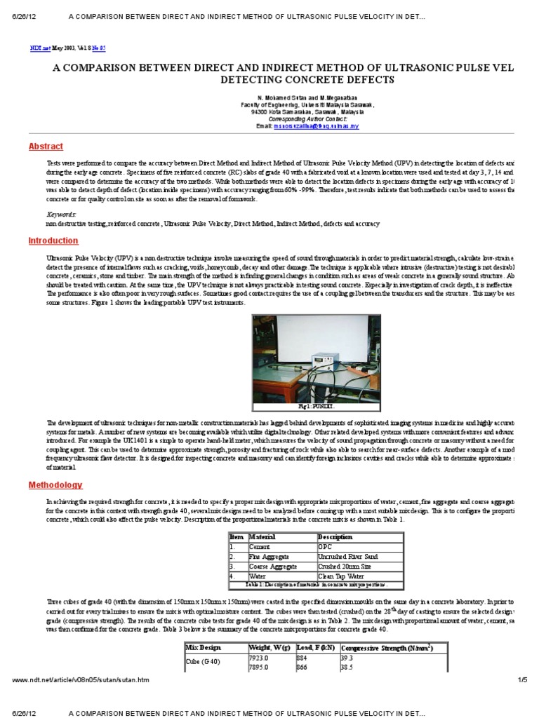 A Comparison Between Direct and Indirect Method of Ultrasonic Pulse ...