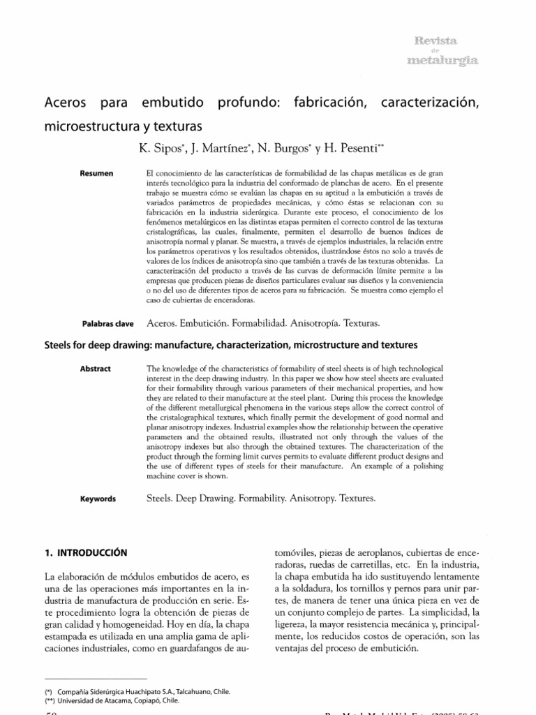 Aceros para embutido profundo: características y procesos | PDF | Acero ...