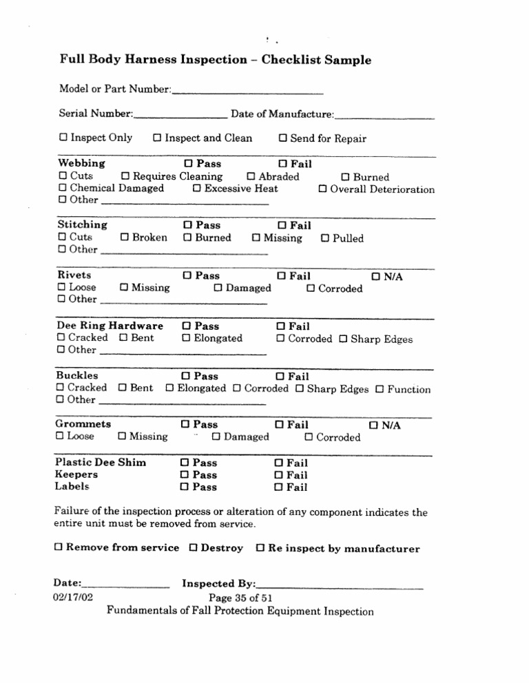 Full Body Harness Inspection - Checklist | PDF | Nature