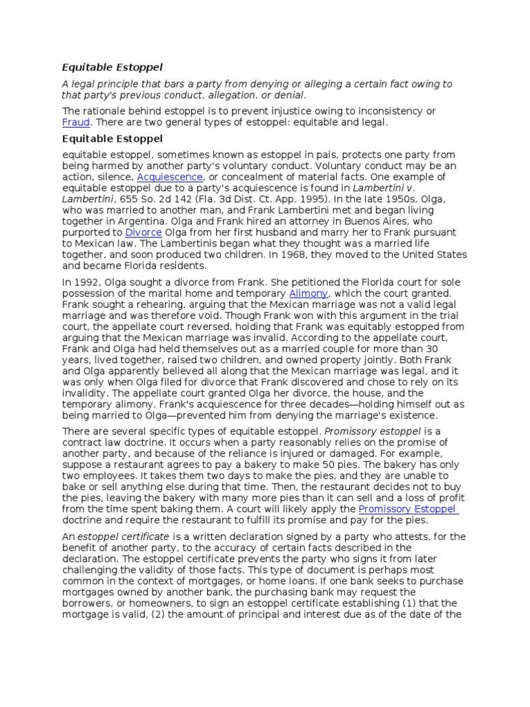 Equitable Estoppel | PDF | Estoppel | Collateral Estoppel