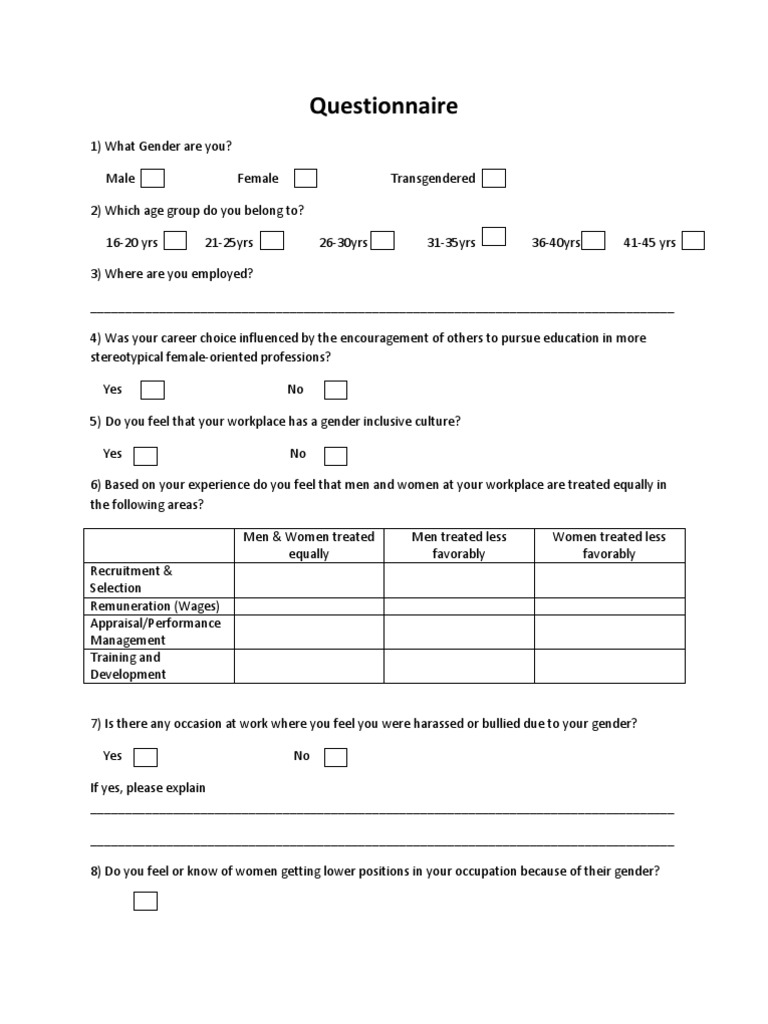 Questionnaire On Gender Discrimination | PDF | Sexism | Discrimination