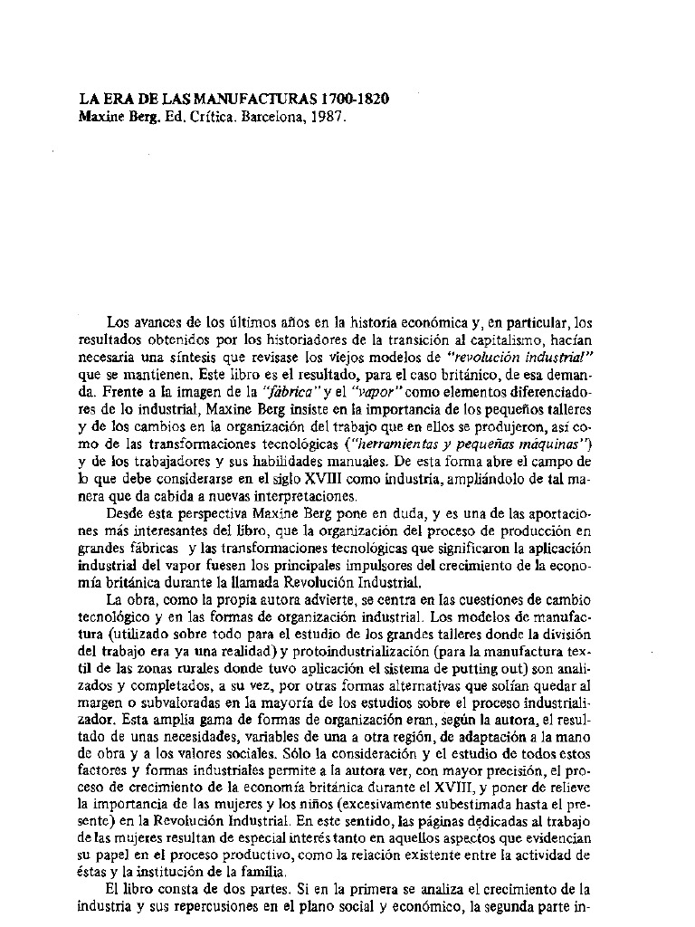 La Era de Las Manufacturas (Maxine Berg) | PDF | Tolerancia | Capitalismo